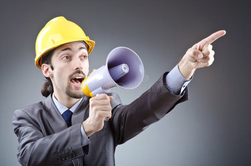 Man Yelling with Loudspeaker Stock Image - Image of builder, male: 24758939
