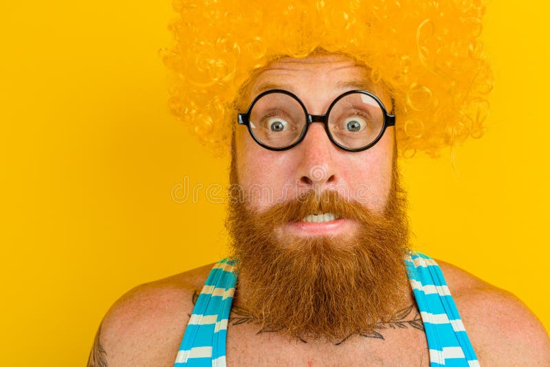 Man with Yellow Beard,wig and Glasses Stock Image - Image of scared ...