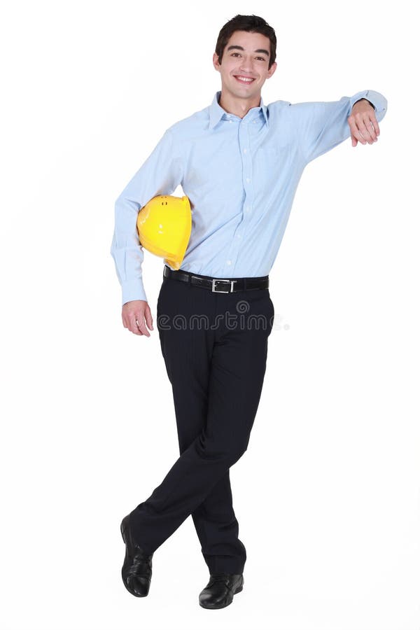 Man with yellow helmet stock photo. Image of person, message - 30594630