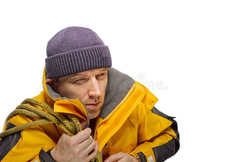 Man in yellow jacket stock image. Image of sailor, rope - 38111777