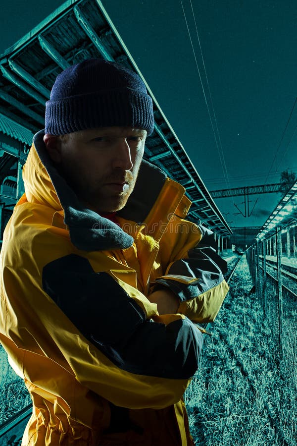 Man in yellow jacket stock photo. Image of rain, teeth - 38112092