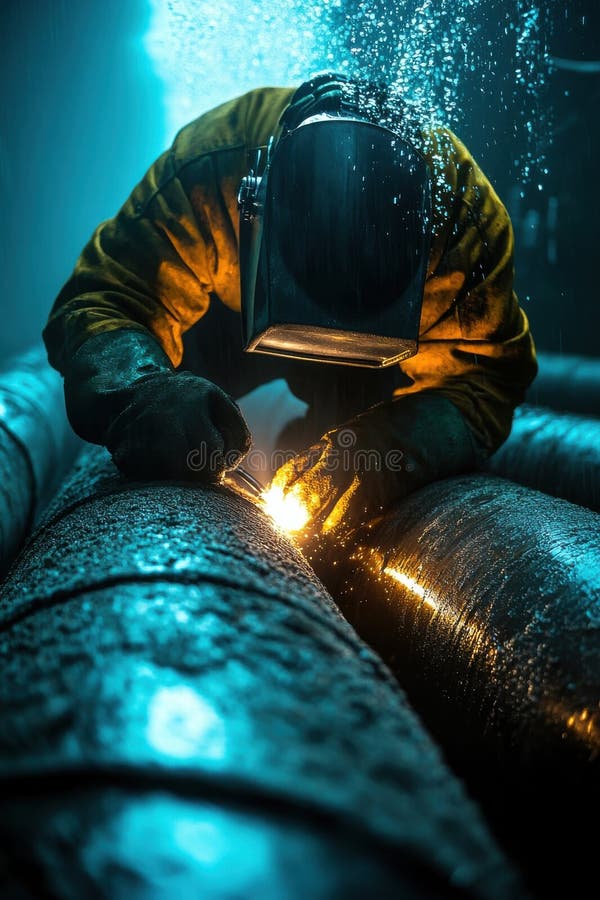 Man in a Yellow Jacket is Working on a Pipe Stock Photo - Image of ...