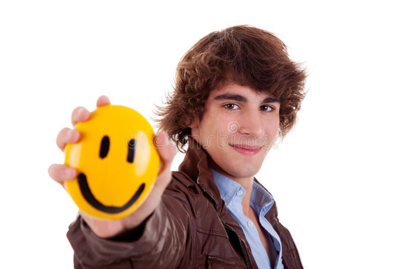 Man with a Yellow Smile Face on Hand Stock Photo - Image of style ...
