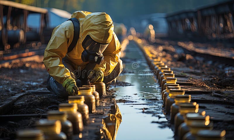 Man in Yellow Suit Working on Train Track Stock Image - Image of track ...