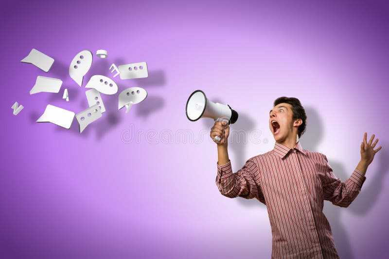 Man yells into a megaphone stock photo. Image of male - 36070520