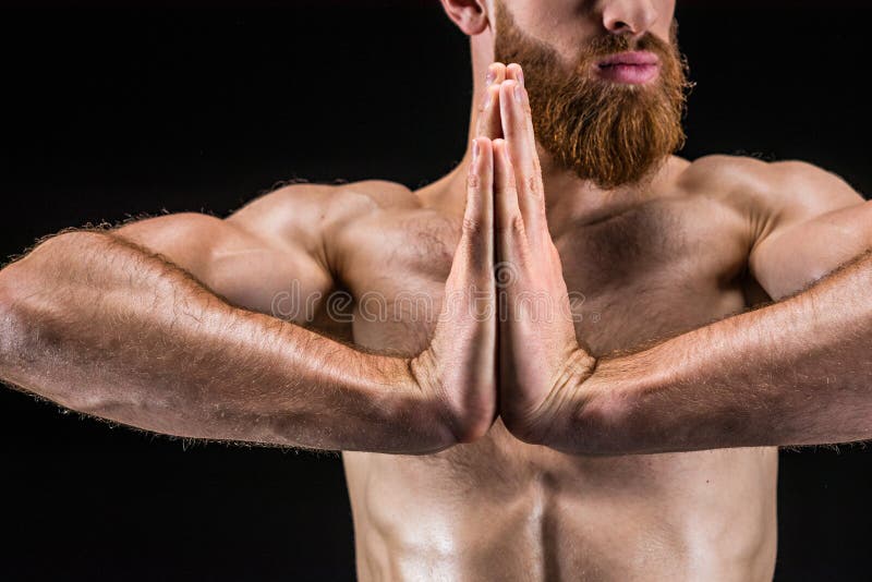 Man in Yoga Pose with Namaste Gesture Isolated Stock Image - Image of ...