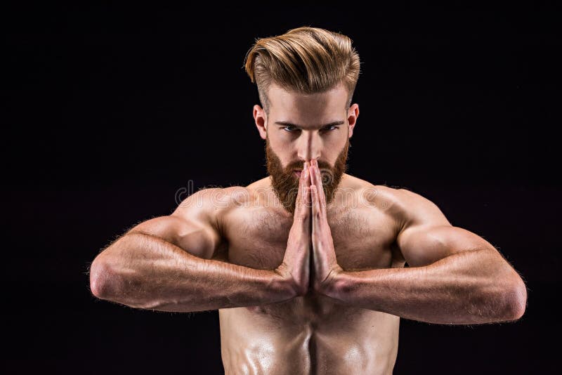 Man in Yoga Pose with Namaste Gesture Isolated Stock Image - Image of ...