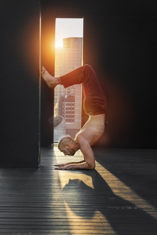 Man Yoga Practice Pose Training Concept Stock Image - Image of exercise ...