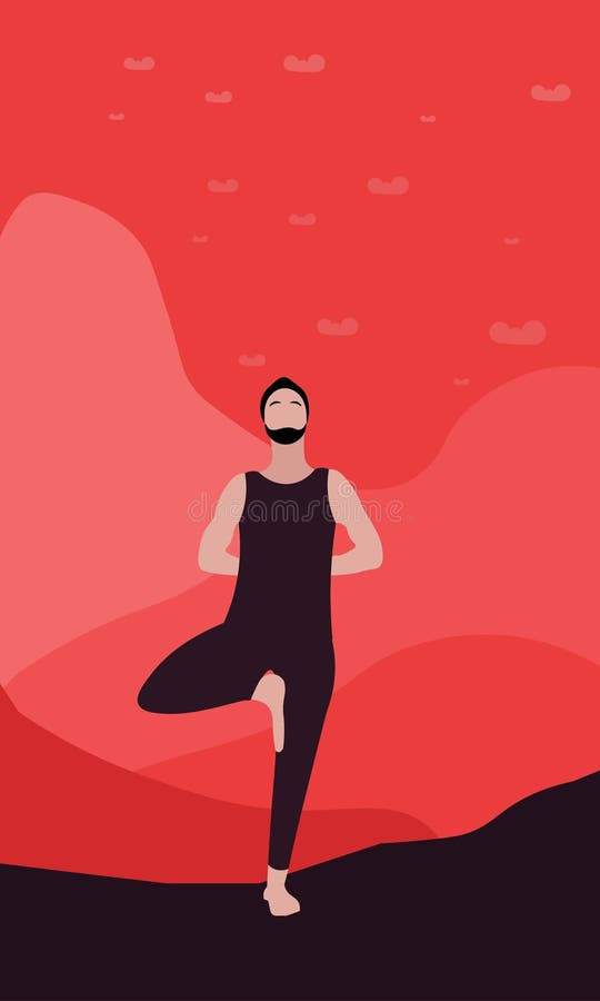 Man Yogi or Explorer Standing in Tree Asana Yoga Pose on a Rock Stock ...