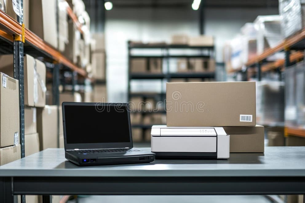 Manage Inventory with Computer and Printer at Warehouse Logistics ...