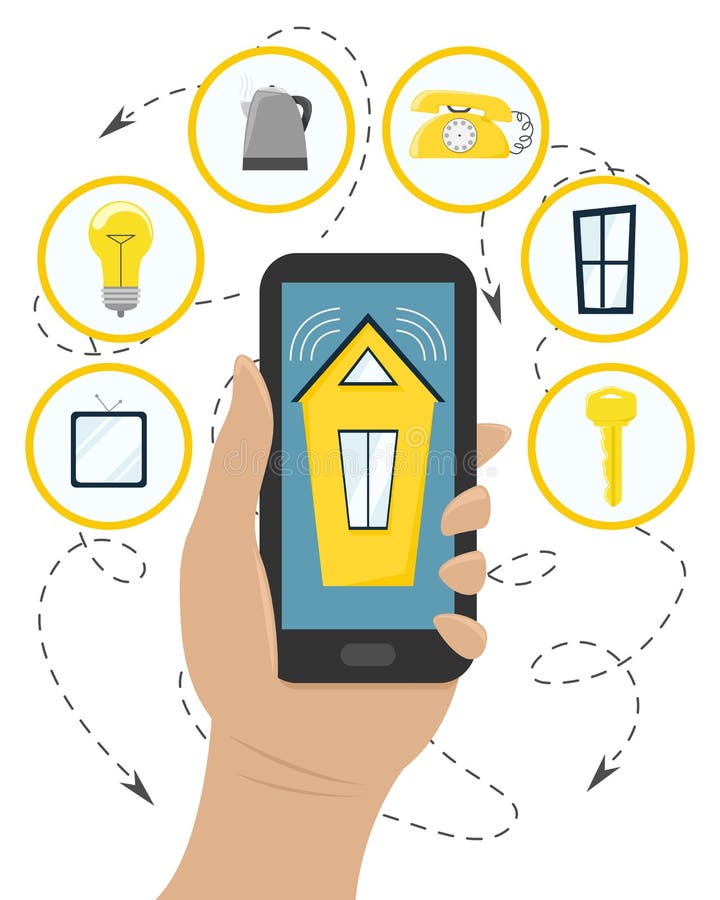 Manage Smart Home Systems with Your Smartphone. Flat Style Stock Vector ...