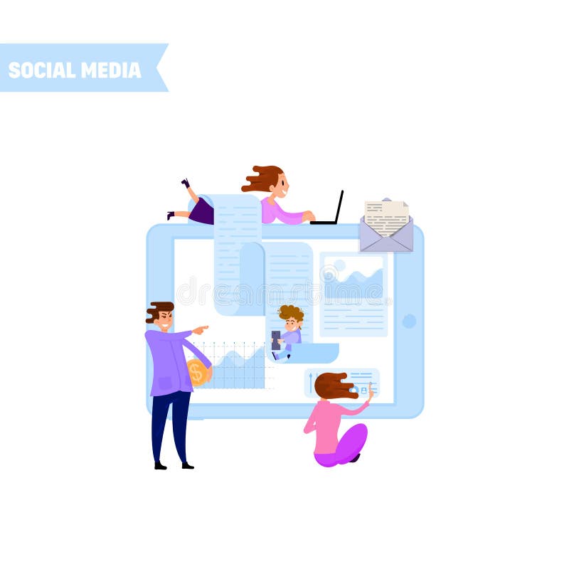 Manage Social Media Account - Concept. Tiny People Manage the Project ...