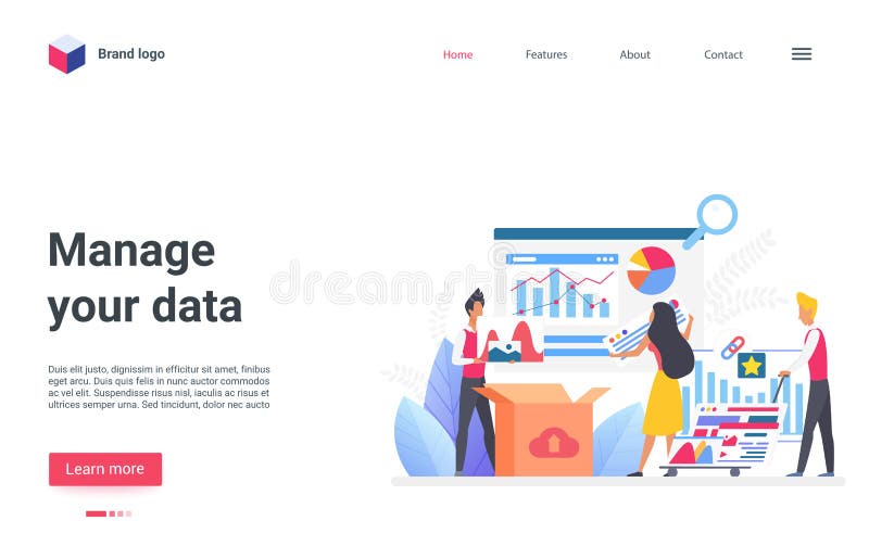 Manage Your Data Concept Landing Page, Business People in Information ...