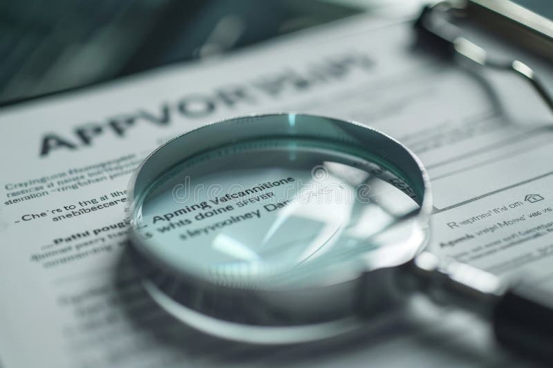 Management Approval Magnifying Glass on Document Icon for Project ...