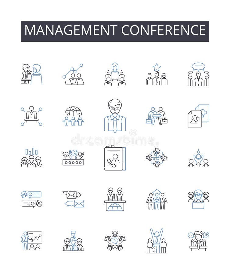 Management Conference Line Icons Collection. Data, Knowledge ...