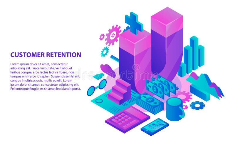 Retention Strategy Concept Background, Isometric Style Stock Vector ...