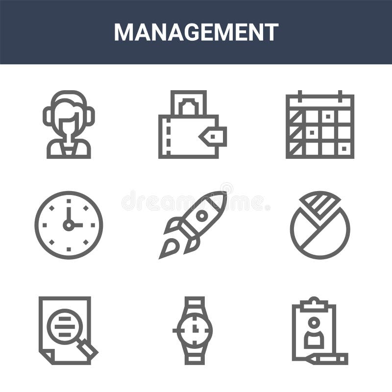 9 Management Icons Pack. Trendy Management Icons on White Background ...