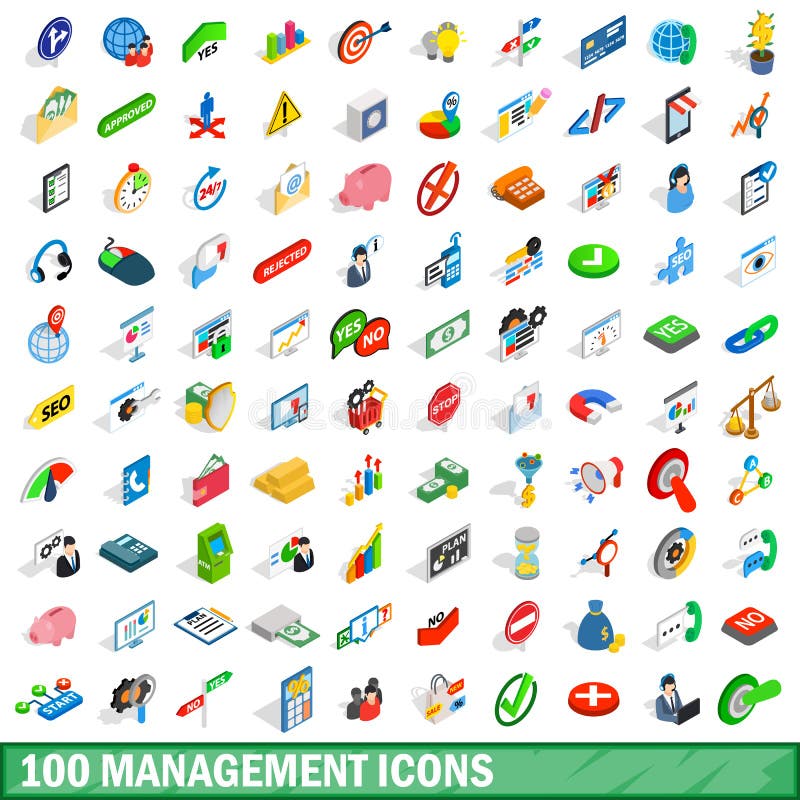 100 Management Icons Set, Isometric 3d Style Stock Vector ...