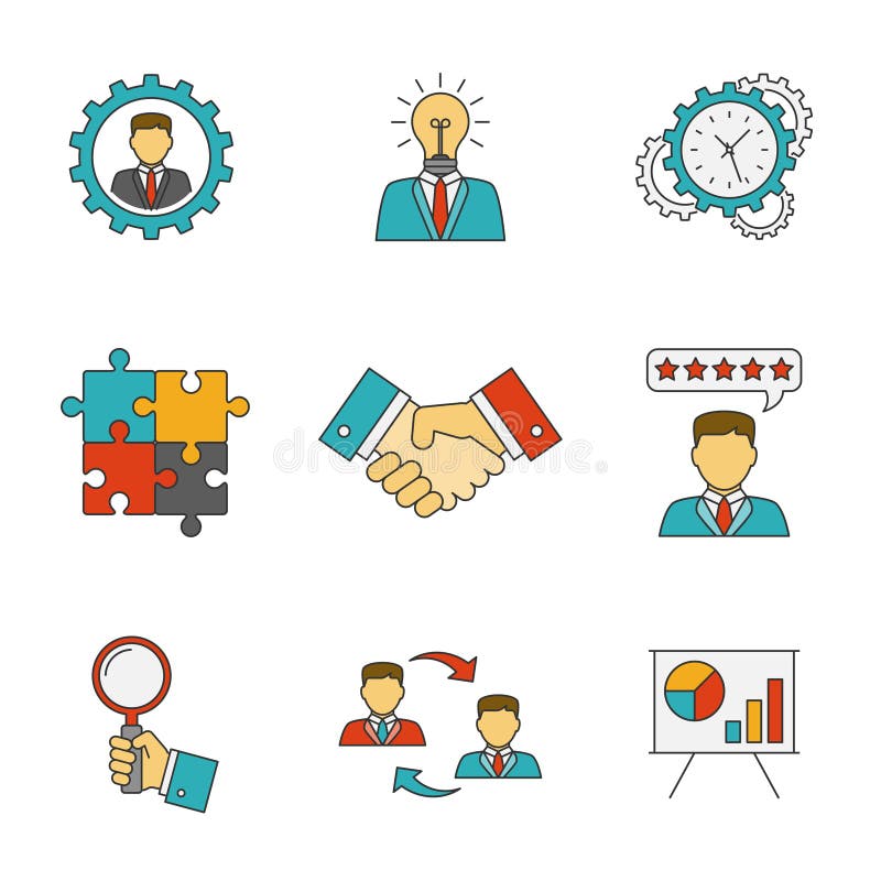 Management line flat icons stock vector. Illustration of magnifier ...