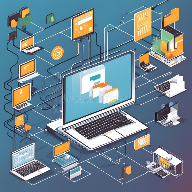 Management of Network Files on the Laptop Stock Illustration ...