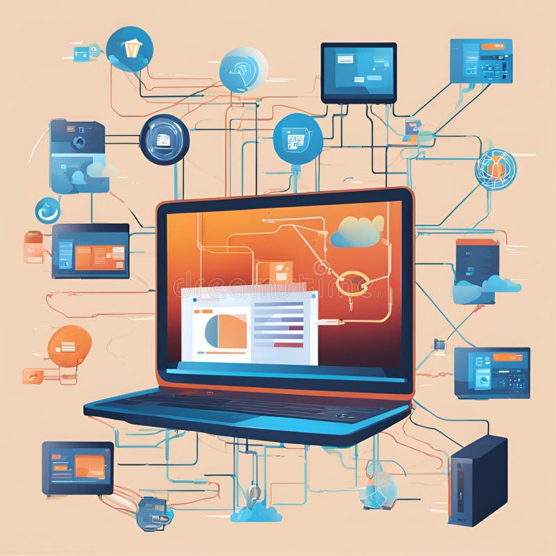 Management of Network Files on the Laptop Stock Illustration ...
