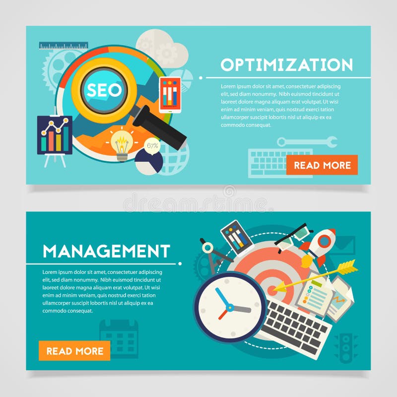 Management and Optimization Concept Banners Stock Vector - Illustration ...