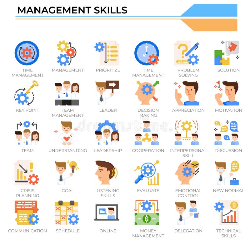 Management skills icon set stock illustration. Illustration of team ...