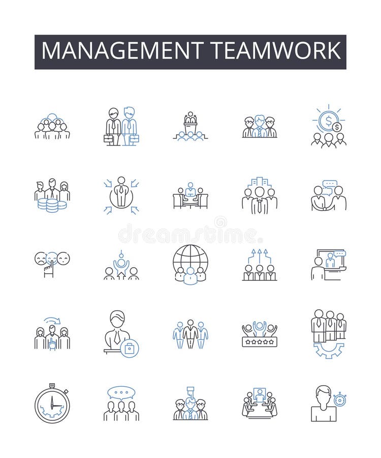 Management Teamwork Line Icons Collection. Efficient Collaboration ...