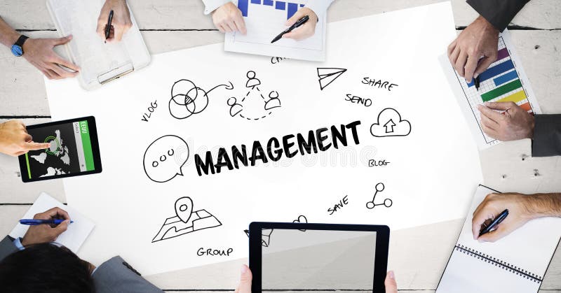 Management Text with Icons and Hands of Business People Stock ...