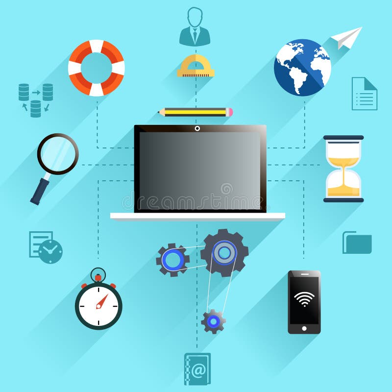 Management Work Process Icon Set Stock Vector - Illustration of laptop ...