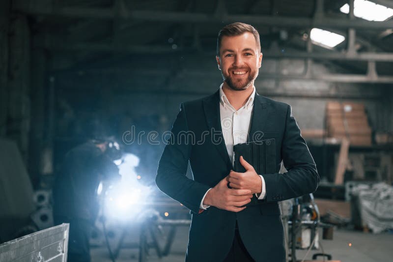 Manager in Black Formal Wear at the Factory Stock Image - Image of ...
