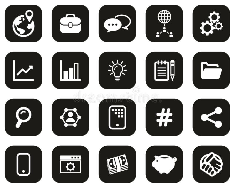 Manager or Business Manager Icons White on Black Flat Design Set Big ...