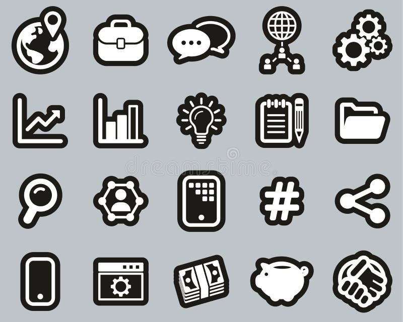 Manager or Business Manager Icons White on Black Sticker Set Big Stock ...