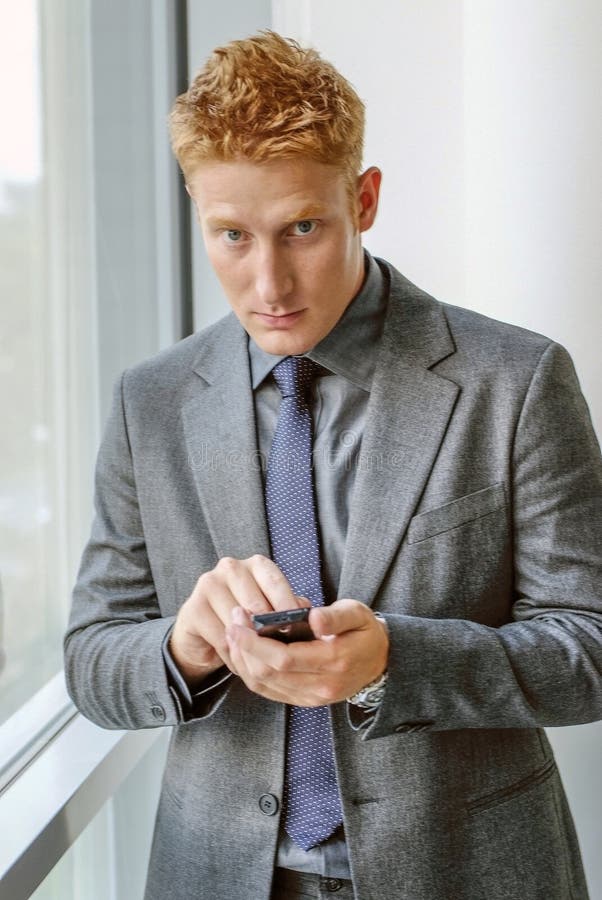 Manager Businessman Holding Smartphone in Hand Stock Image - Image of ...