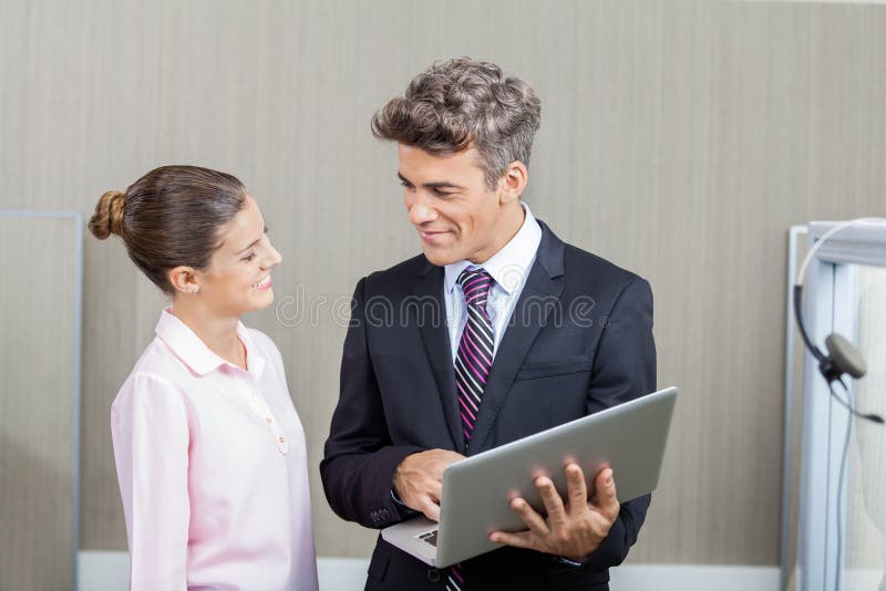 Smiling Manager and Team Standing at Call Center Stock Image - Image of ...