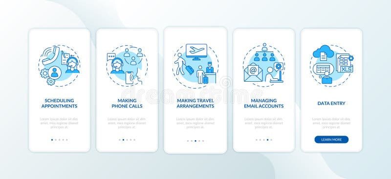 Manager Clerical Task Blue Onboarding Mobile App Page Screen with ...