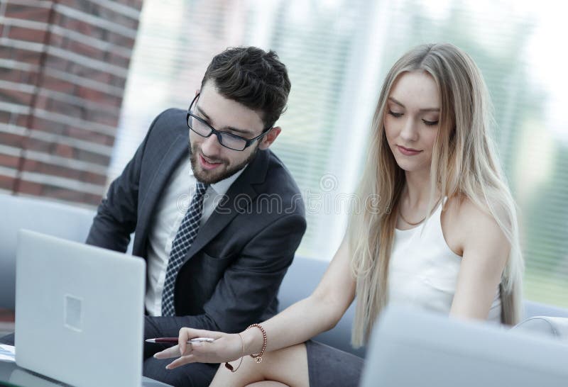 Manager and Client Browsing Information on the Laptop. Stock Image ...