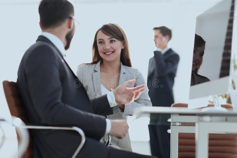 Client Talking with the Staff at the Desk in the Office Stock Photo ...