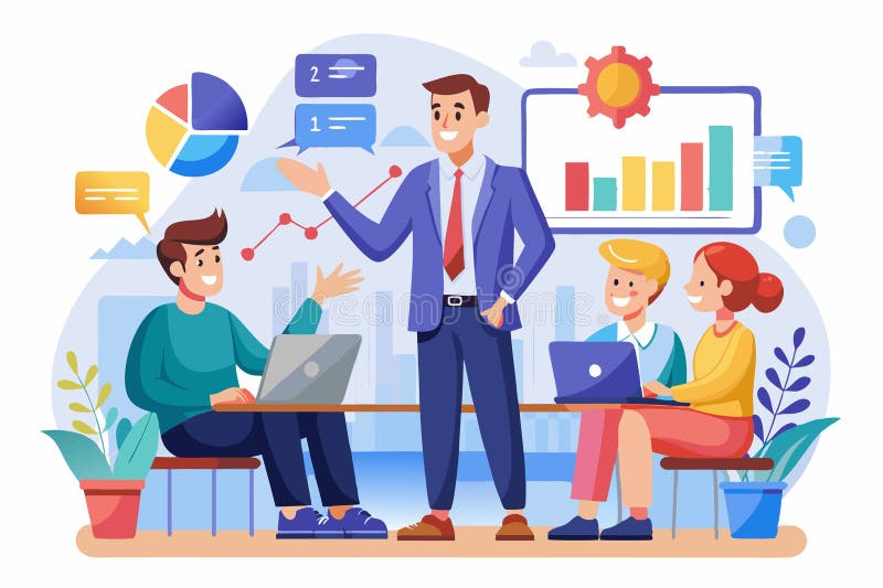 A Manager Coach Explains Statistics and Trends To Team Members during ...