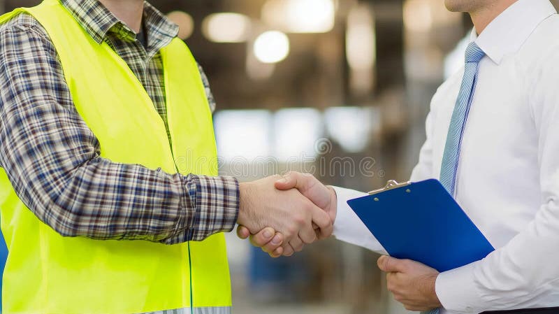 Manager and Construction Worker Shaking Hands in Warehouse Stock Image ...
