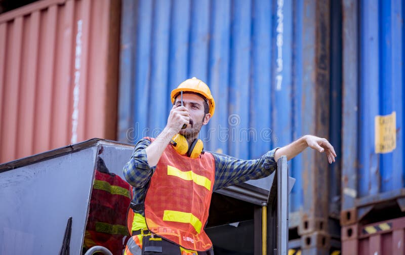 Manager and Dock Worker Under Discussion about Dock Container Shipping ...