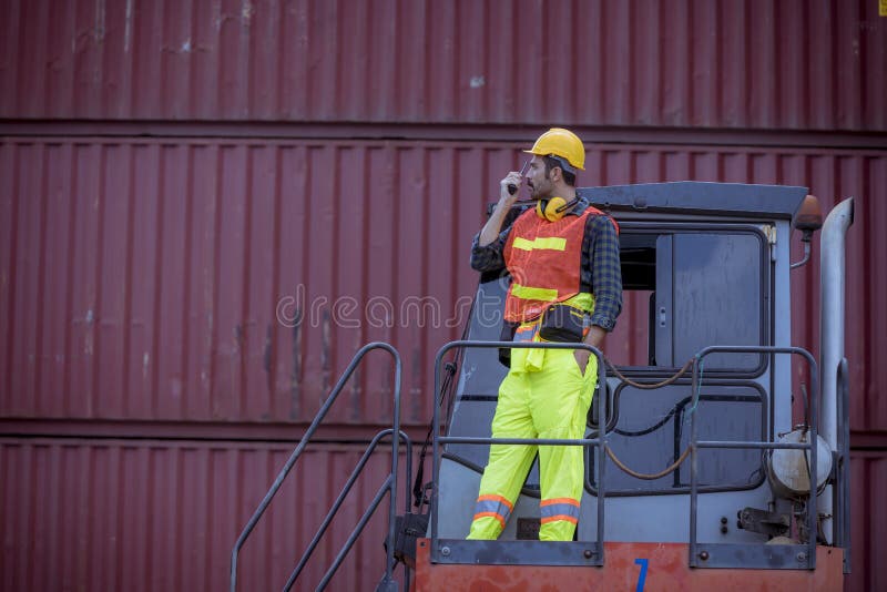 Manager and Dock Worker Under Discussion about Dock Container Shipping ...