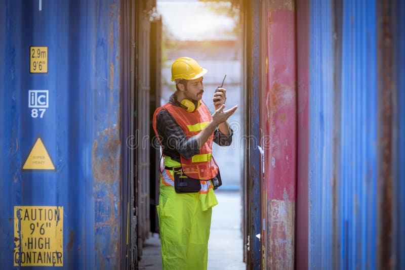 Manager and Dock Worker Under Discussion about Dock Container Shipping ...