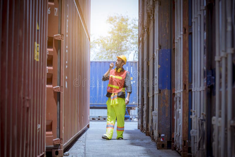 Manager and Dock Worker Under Discussion about Dock Container Shipping ...