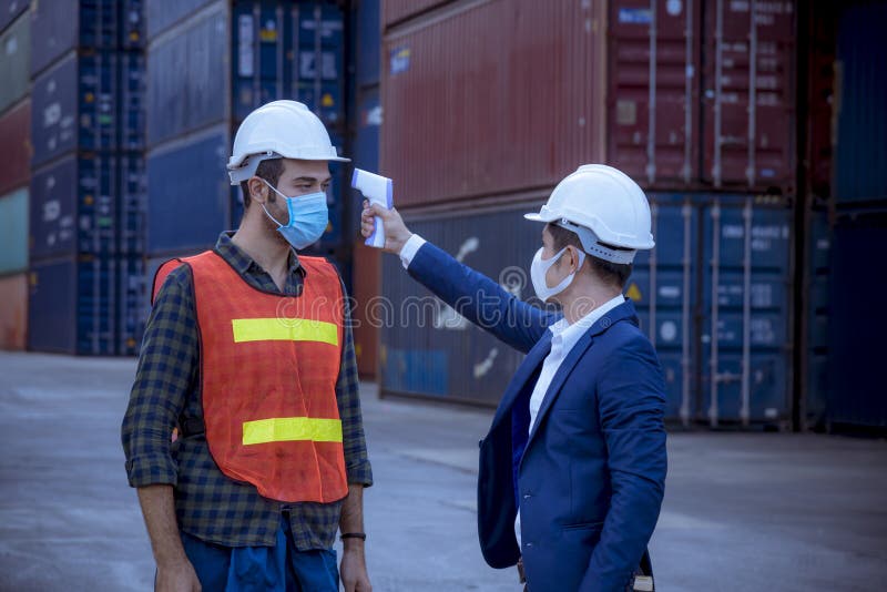 Manager and Dock Worker Under Discussion about Dock Container Shipping ...
