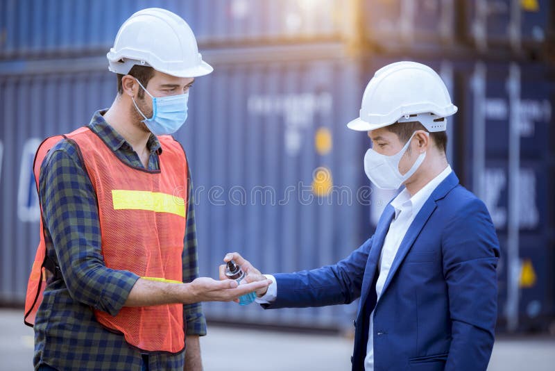Manager and Dock Worker Under Discussion about Dock Container Shipping ...