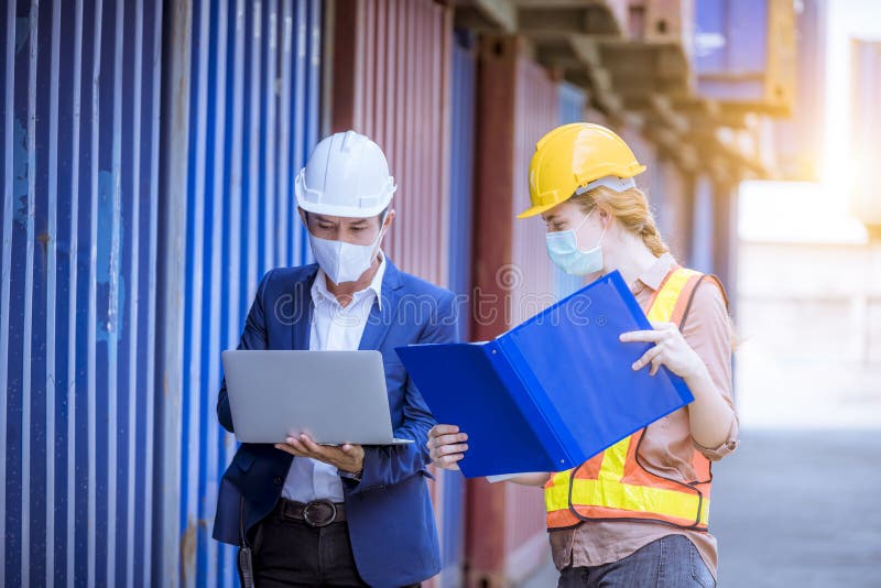 Manager and Dock Worker Under Discussion about Dock Container Shipping ...