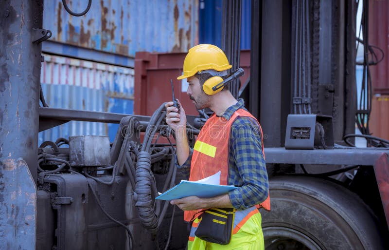Manager and Dock Worker Under Discussion about Dock Container Shipping ...