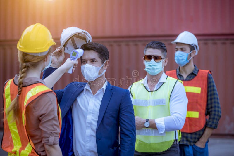 Manager and Dock Worker Under Discussion about Dock Container Shipping ...