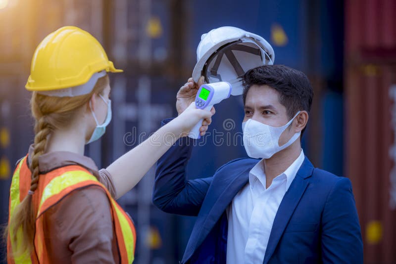 Manager and Dock Worker Under Discussion about Dock Container Shipping ...